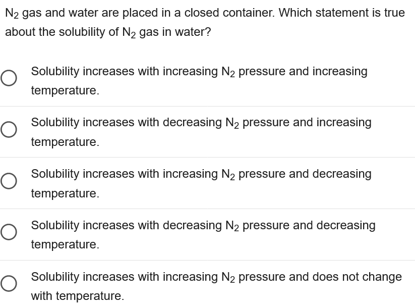 Solved N2 ﻿gas and water are placed in a closed container. | Chegg.com