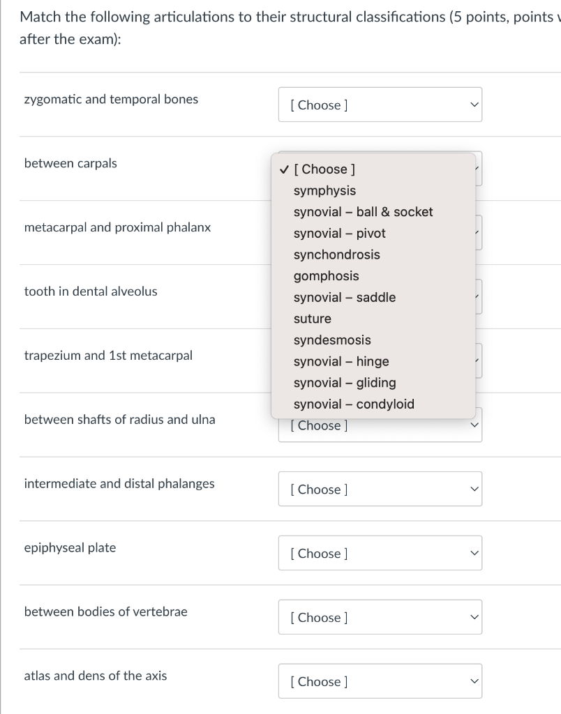 Solved Match the following articulations to their structural | Chegg.com
