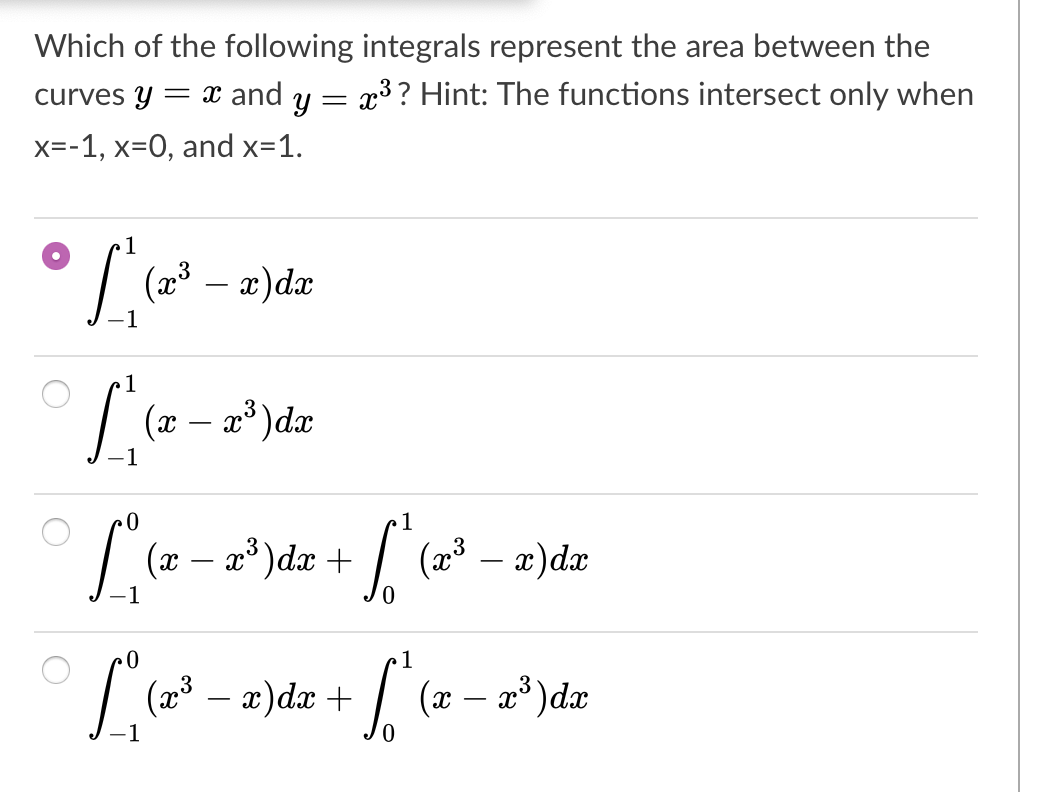 Solved Which of the following integrals represent the area | Chegg.com