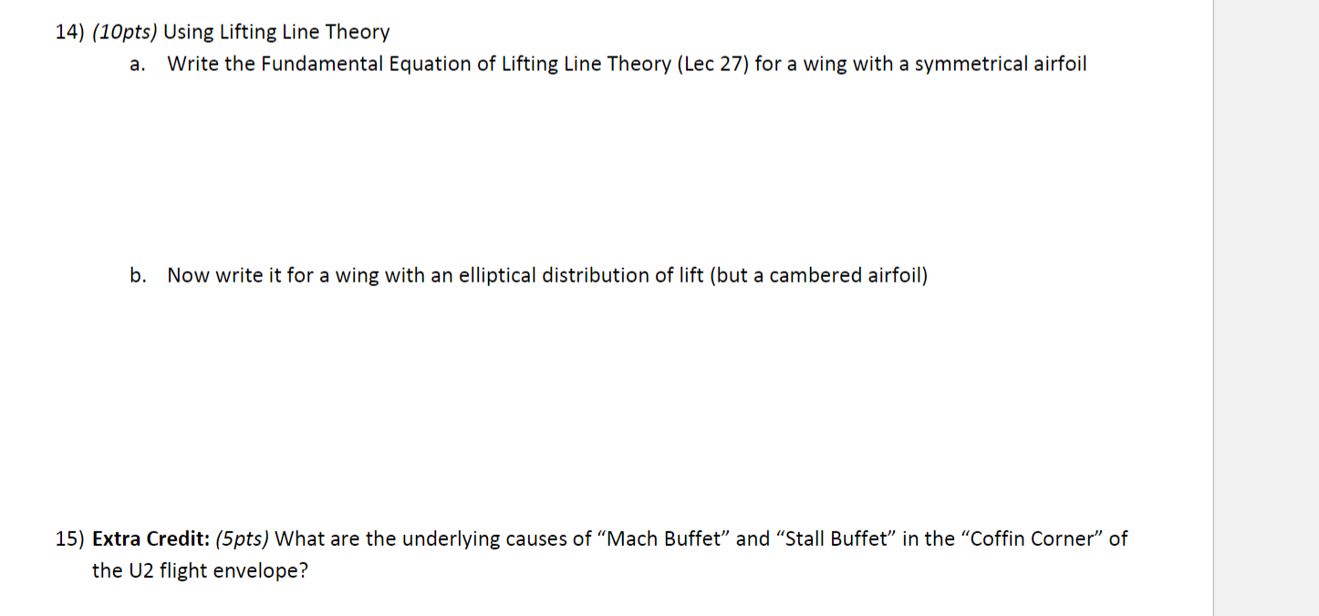 Solved 14) (10pts) Using Lifting Line Theory Write the | Chegg.com