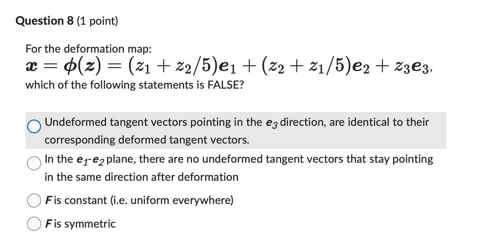 Solved For the deformation map: | Chegg.com