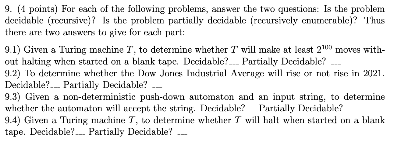 Solved 9 4 Points For Each Of The Following Problems 