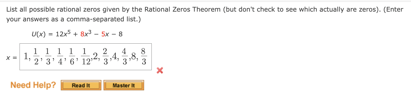 Solved List All Possible Rational Zeros Given By The