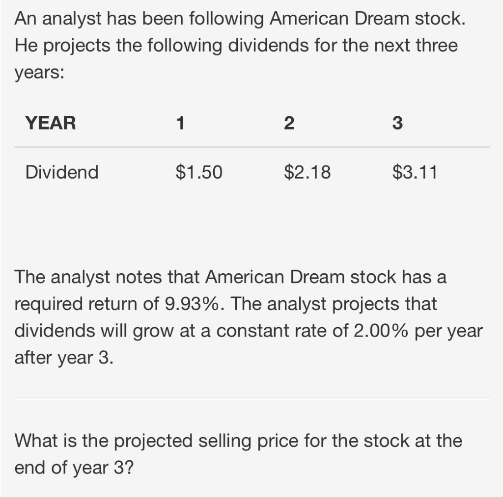 Solved An analyst has been following American Dream stock. | Chegg.com