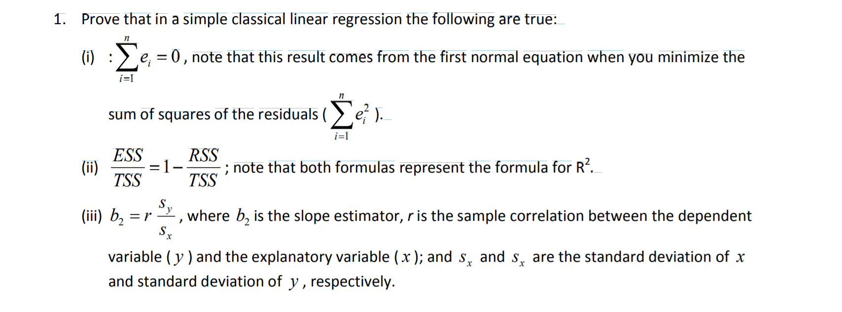 Solved 1. Prove that in a simple classical linear regression | Chegg.com