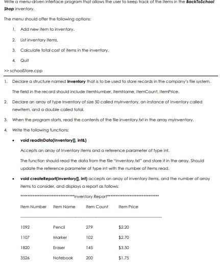 Solved Write a menu-driven interface program that allows the | Chegg.com