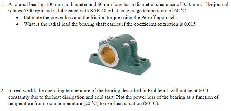 Solved 1. A journal bearing 100 mm in diameter and 60 mm | Chegg.com