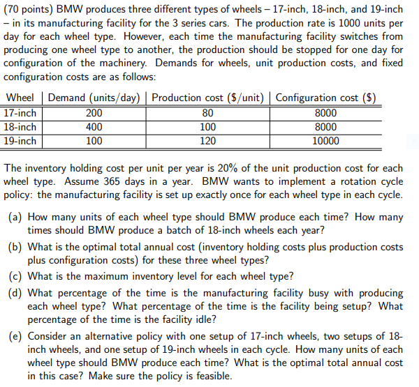 (70 points) BMW produces three different types of | Chegg.com