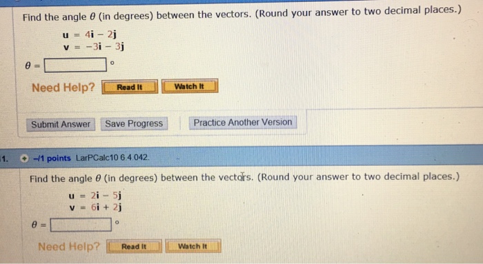 Solved | Find the angle ? (in degrees) between the vectors. | Chegg.com