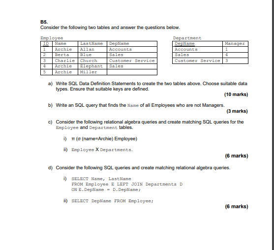 Solved B5. Consider the following two tables and answer the | Chegg.com Solved B5. Consider the following two tables and answer the | Chegg.com