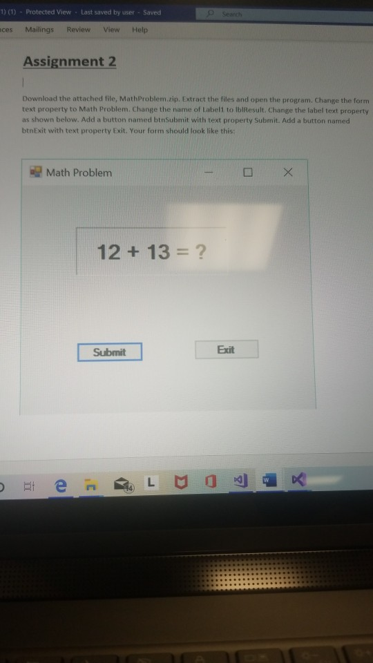Solved 1) (1) - Protected View Last saved by user - Saved 0 | Chegg.com