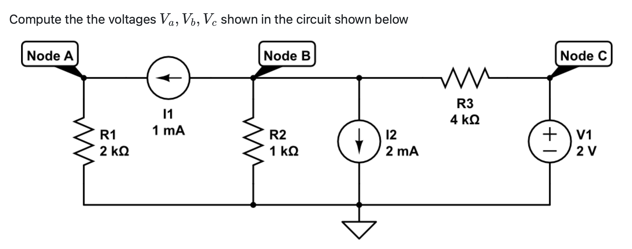 Solved Compute the the voltages Va,Vb,Vc shown in the | Chegg.com