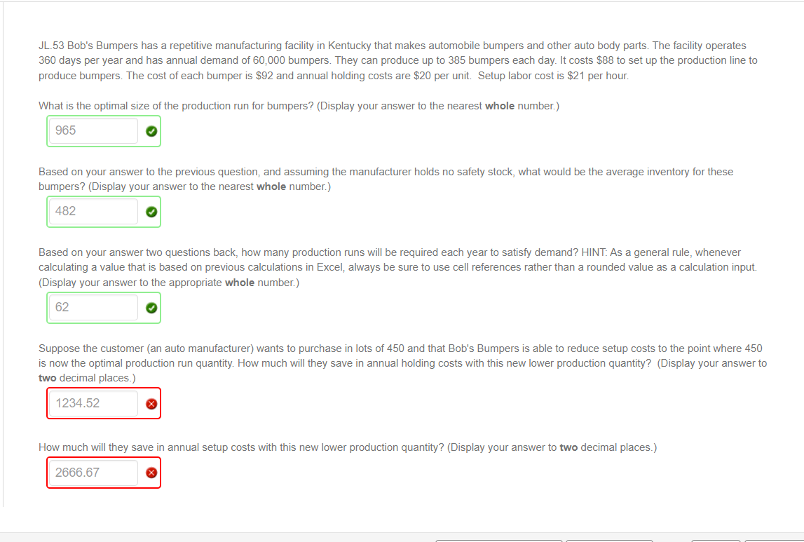 Solved JL.53 Bob's Bumpers has a repetitive manufacturing | Chegg.com