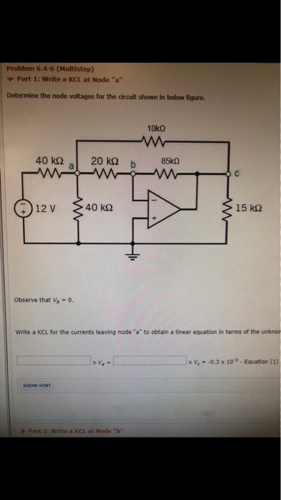 Solved Problem 6.4-6 (Multistep) y Part 1: Write a KCL at | Chegg.com