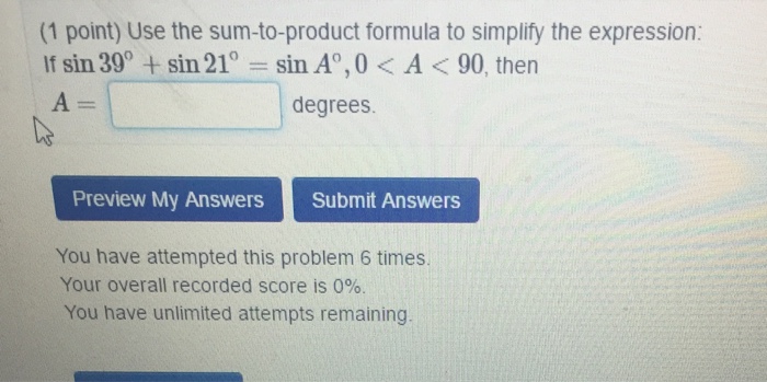 Solved Use the sum-to-product formula to simplify the | Chegg.com