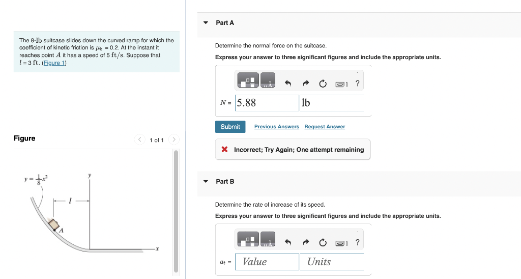 Solved The 8-lb suitcase slides down the curved ramp for | Chegg.com