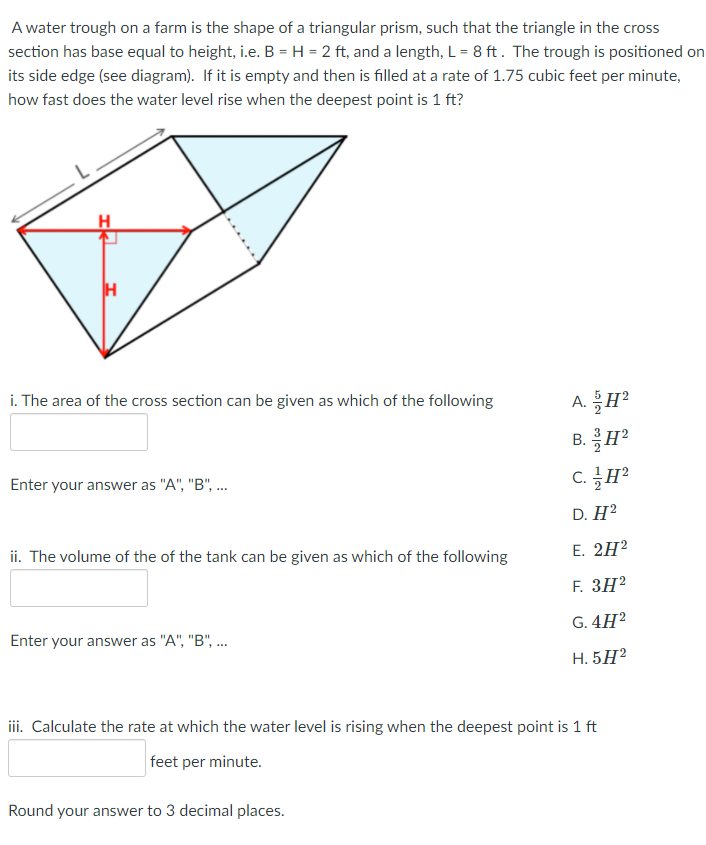 Solved A water trough on a farm is the shape of a triangular | Chegg.com