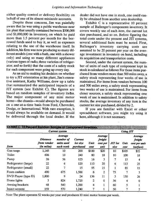 Solved Case 2 Just-in-Time in Kalamazoo Jim Ballenger was | Chegg.com
