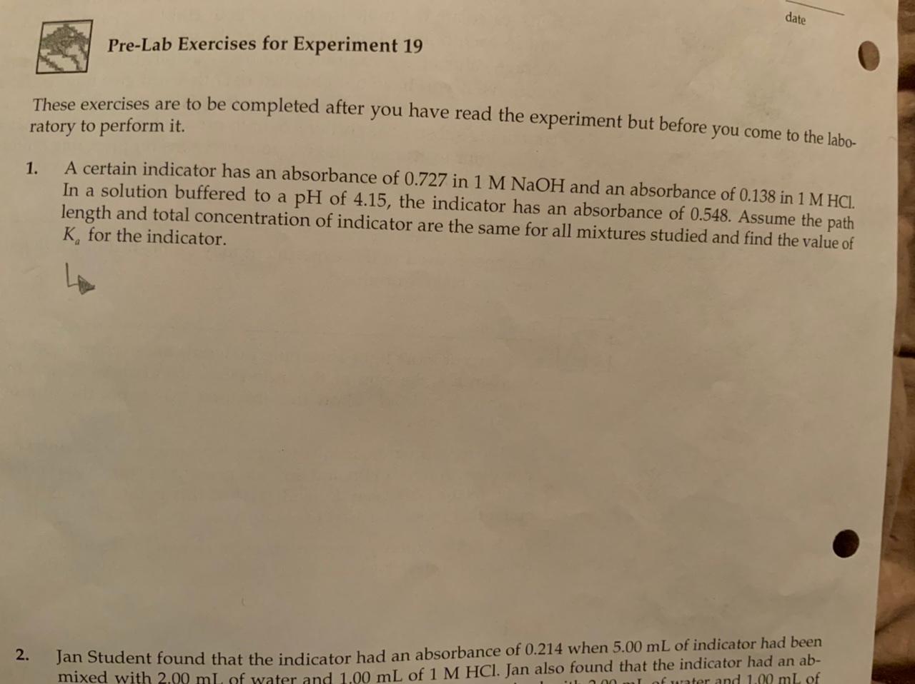 Solved date Pre-Lab Exercises for Experiment 19 These | Chegg.com