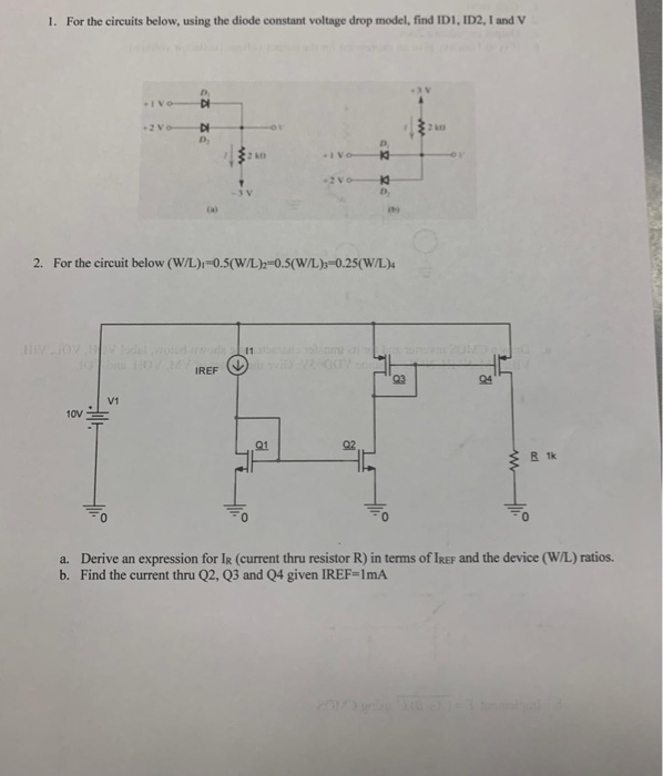 Solved 1. For the circuits below, using the diode constant | Chegg.com