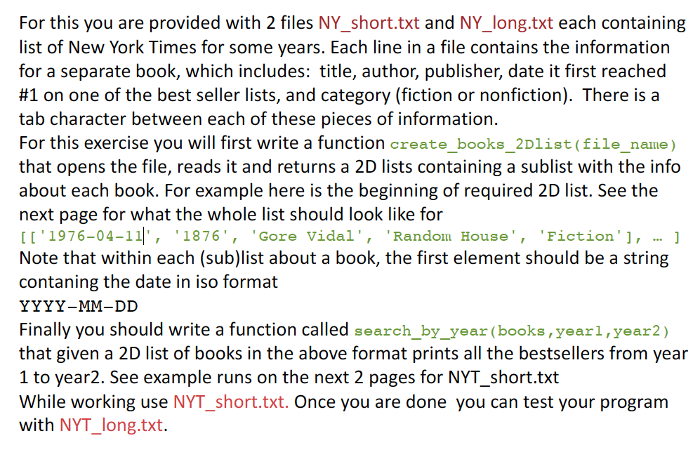 Solved For this you are provided with 2 files NY_short.txt | Chegg.com