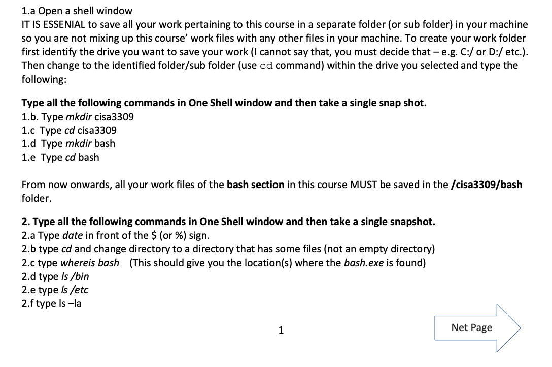 1.a Open a shell window IT IS ESSENIAL to save all | Chegg.com