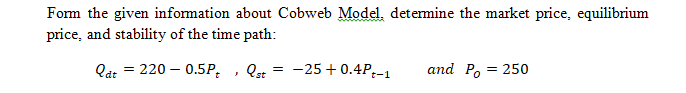 Solved Form the given information about Cobweb Model, | Chegg.com
