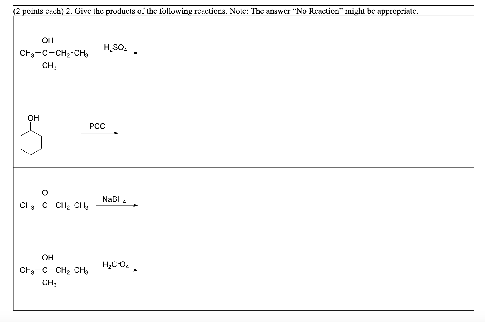 Solved (2 points each) 2. Give the products of the following | Chegg.com