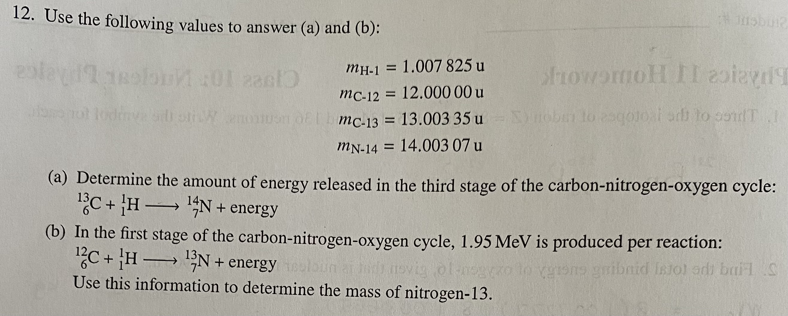 Solved 12. Use the following values to answer (a) and (b): | Chegg.com