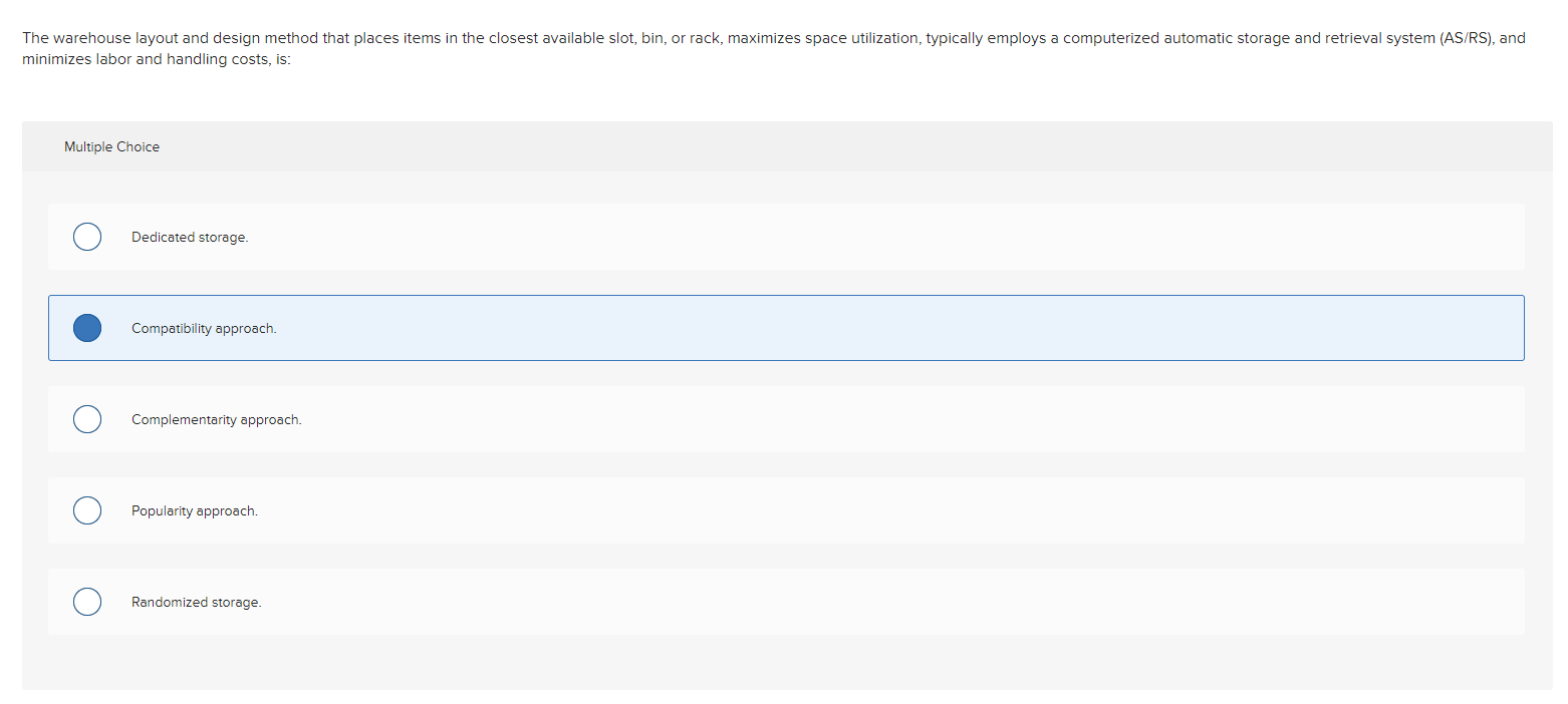 Solved The warehouse layout and design method that places | Chegg.com