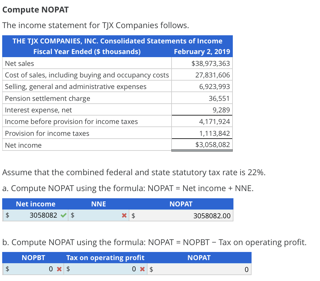 Compute NOPAT The income statement for TJXCompanies | Chegg.com