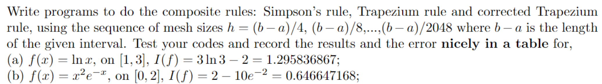 Solved = Write programs to do the composite rules: Simpson's | Chegg.com