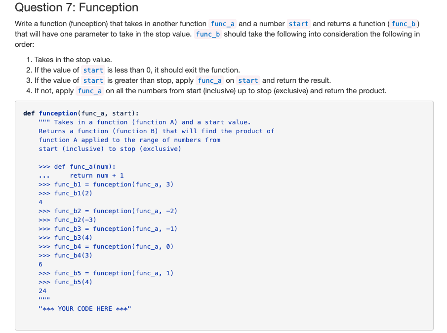 Solved Question 7: Funception Write a function (funception) | Chegg.com