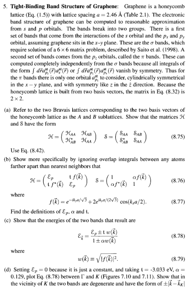 (SAB 5. Tight-Binding Band Structure of Graphene: | Chegg.com