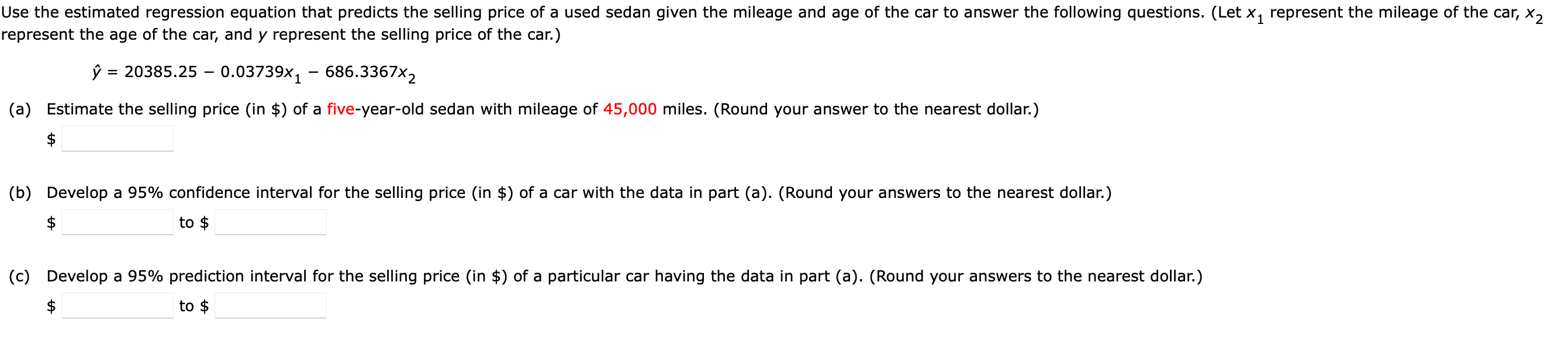 Solved The data below contains mileage, age, and selling | Chegg.com