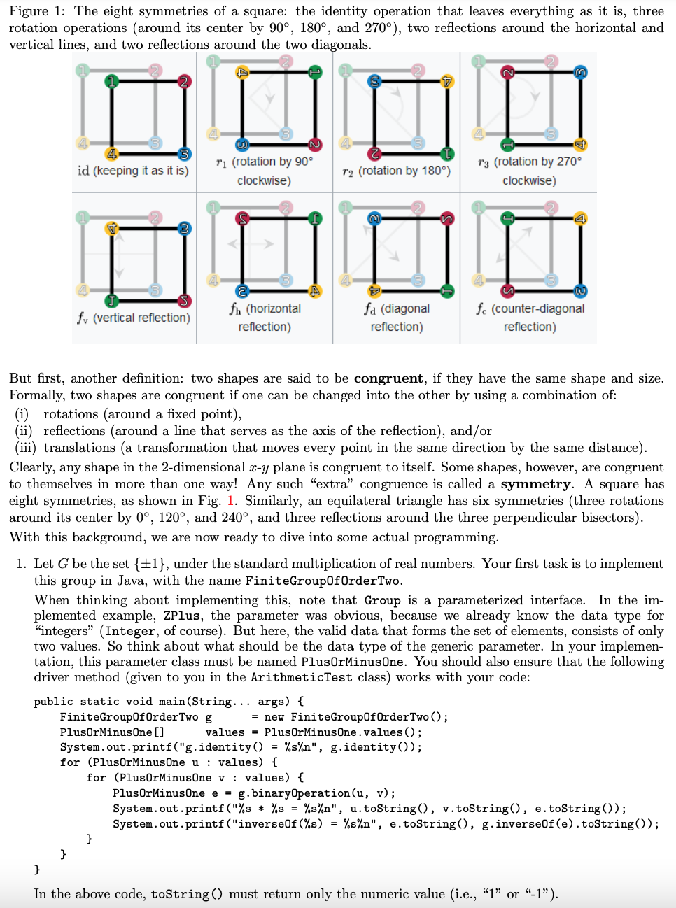 Figure 1: The eight symmetries of a square: the | Chegg.com