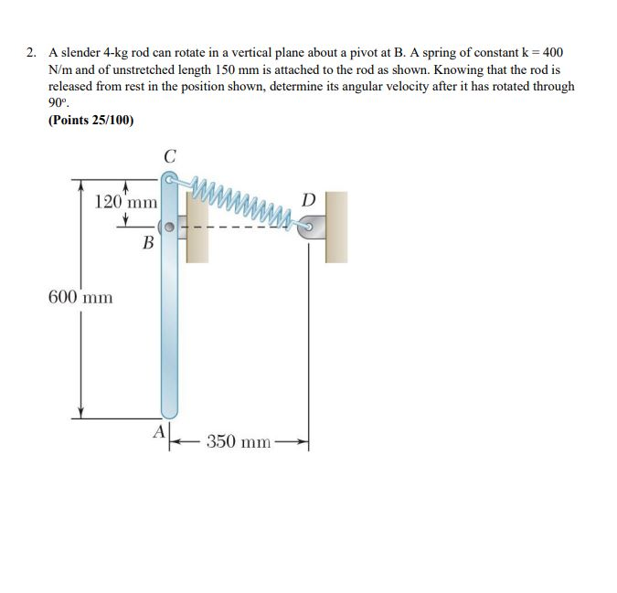 Solved 2. A slender 4-kg rod can rotate in a vertical plane | Chegg.com