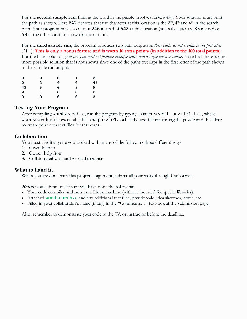 Solved Project 01: Word Search Puzzle CSE-031-01 Points: 100 | Chegg.com