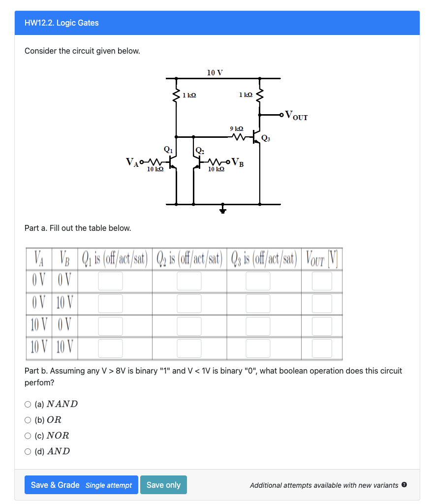 Solved Consider the circuit given below. Part a. Fill out | Chegg.com