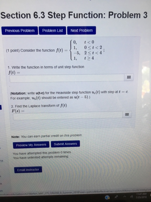 Solved Section 6.3 Step Function: Problem 3 Previous Problem | Chegg.com Solved Section 6.3 Step Function: Problem 3 Previous Problem | Chegg.com