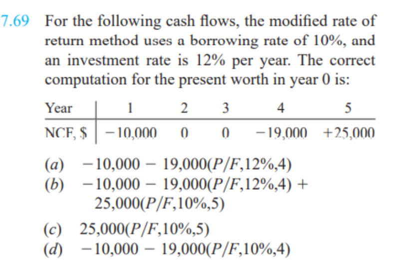 Solved 7.69 For the following cash flows, the modified rate | Chegg.com