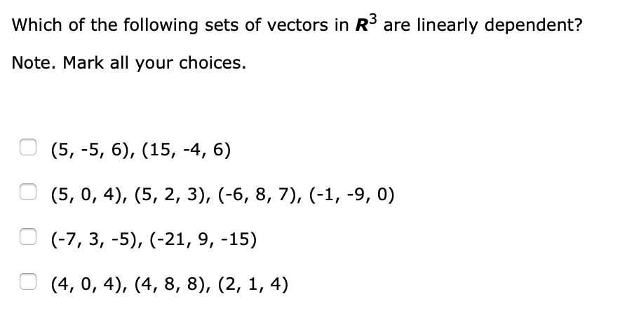 Solved Which of the following sets of vectors in R3 are | Chegg.com