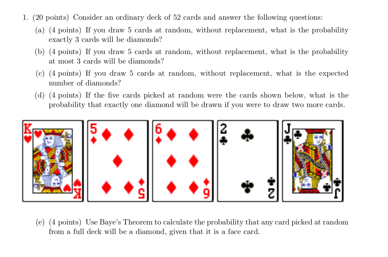 Solved 1. (20 points) Consider an ordinary deck of 52 cards | Chegg.com