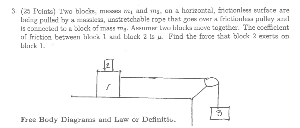 Solved 3. (25 Points) Two blocks, masses mi and m2, on a | Chegg.com