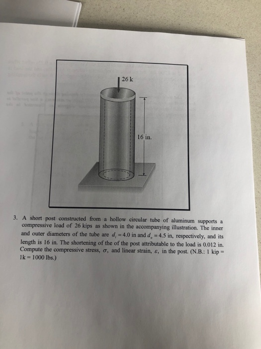 Solved 26 k 16 in 3. A short post constructed from a hollow | Chegg.com