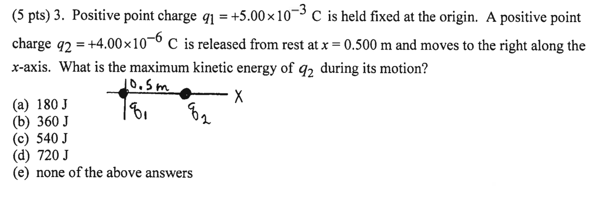 Solved (5 pts) 3. Positive point charge q1=+5.00×10−3C is | Chegg.com
