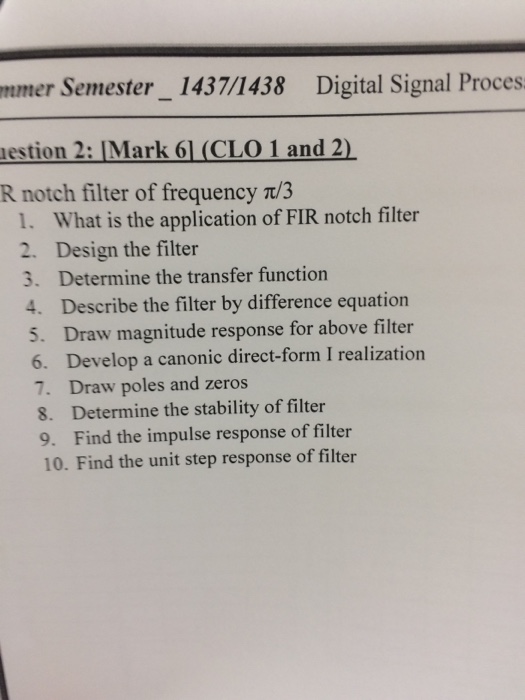 Solved R notch filter of frequency pi/3 What is the | Chegg.com