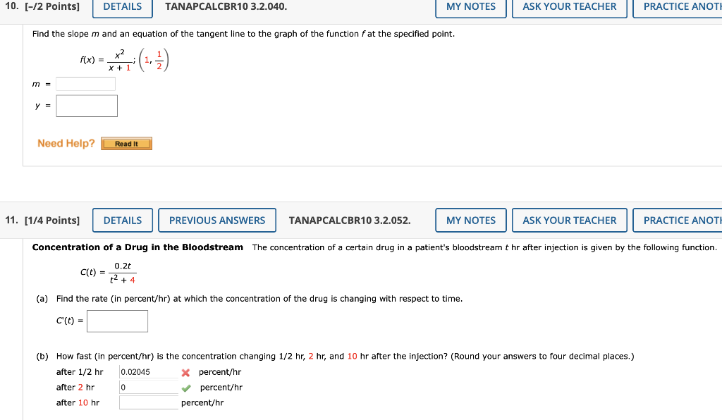 Solved 10. [-/2 points) DETAILS TANAPCALCBR10 3.2.040. MY | Chegg.com Solved 10. [-/2 points) DETAILS TANAPCALCBR10 3.2.040. MY | Chegg.com