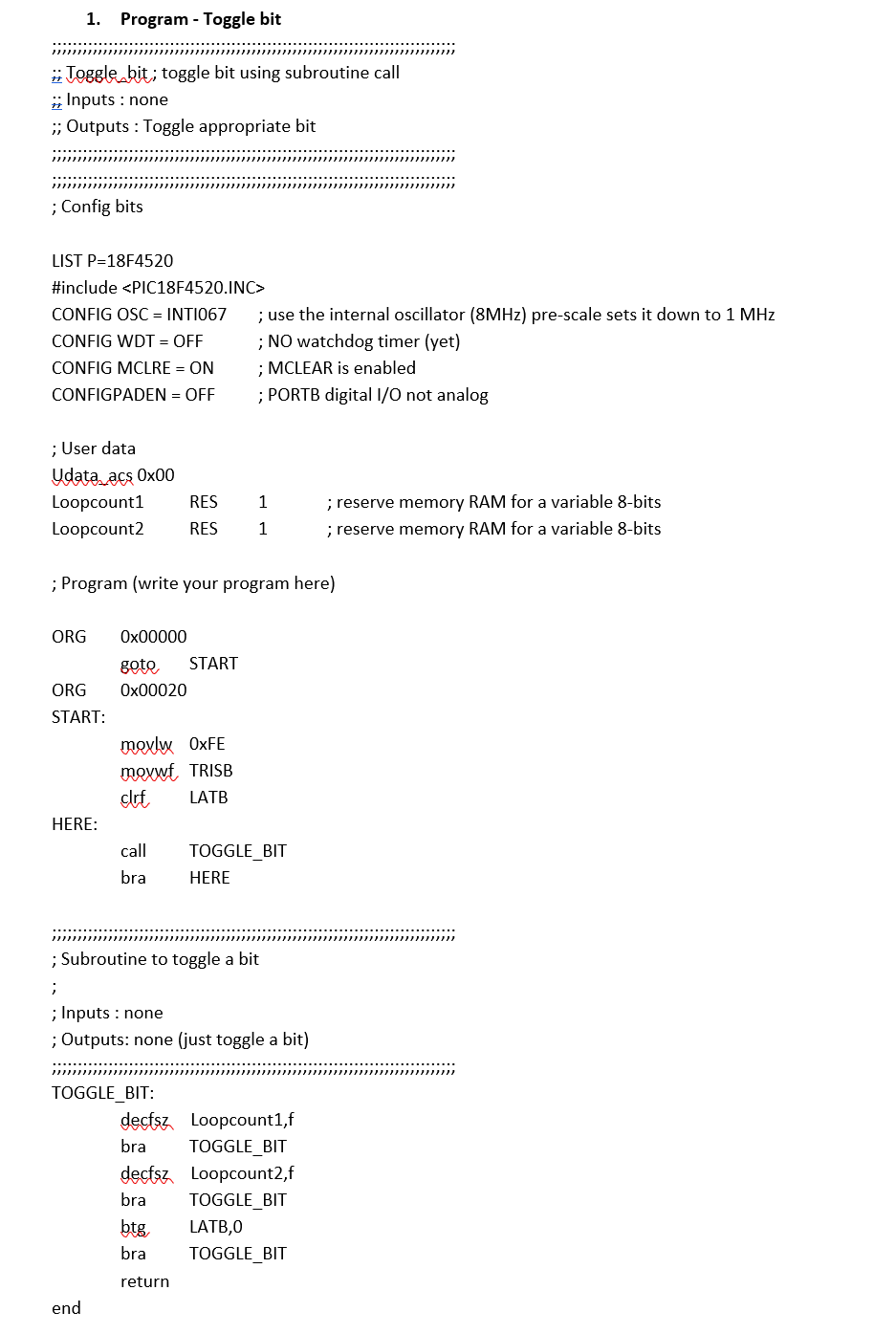 1. Program Toggle bit ogglebit toggle bit using | Chegg.com