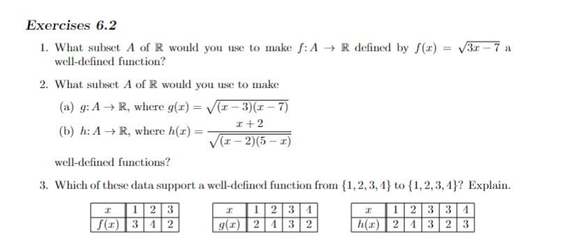 Solved Exercises 6.2 1. What subset A of R would you use to | Chegg.com